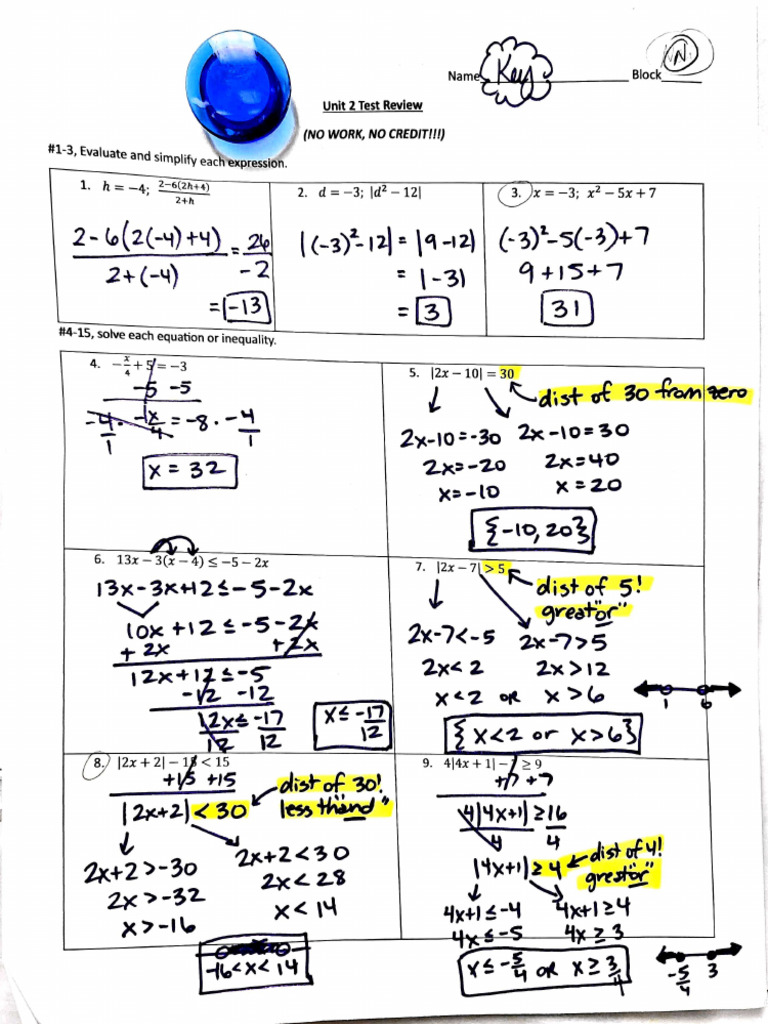 2.9 Unit 2 Test Review Key NEW | PDF