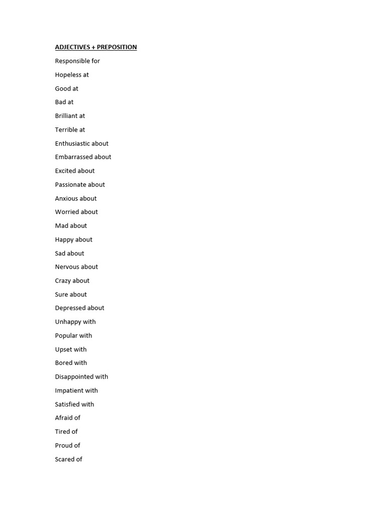 ADJECTIVES + Preposition | PDF