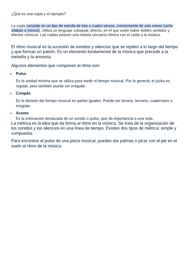 Definición y características de la copla | PDF