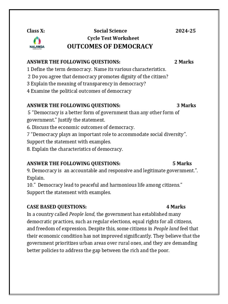 OUTCOMES OF DEMOCRACY- REVISION WORKSHEETS | PDF | Economic Inequality ...