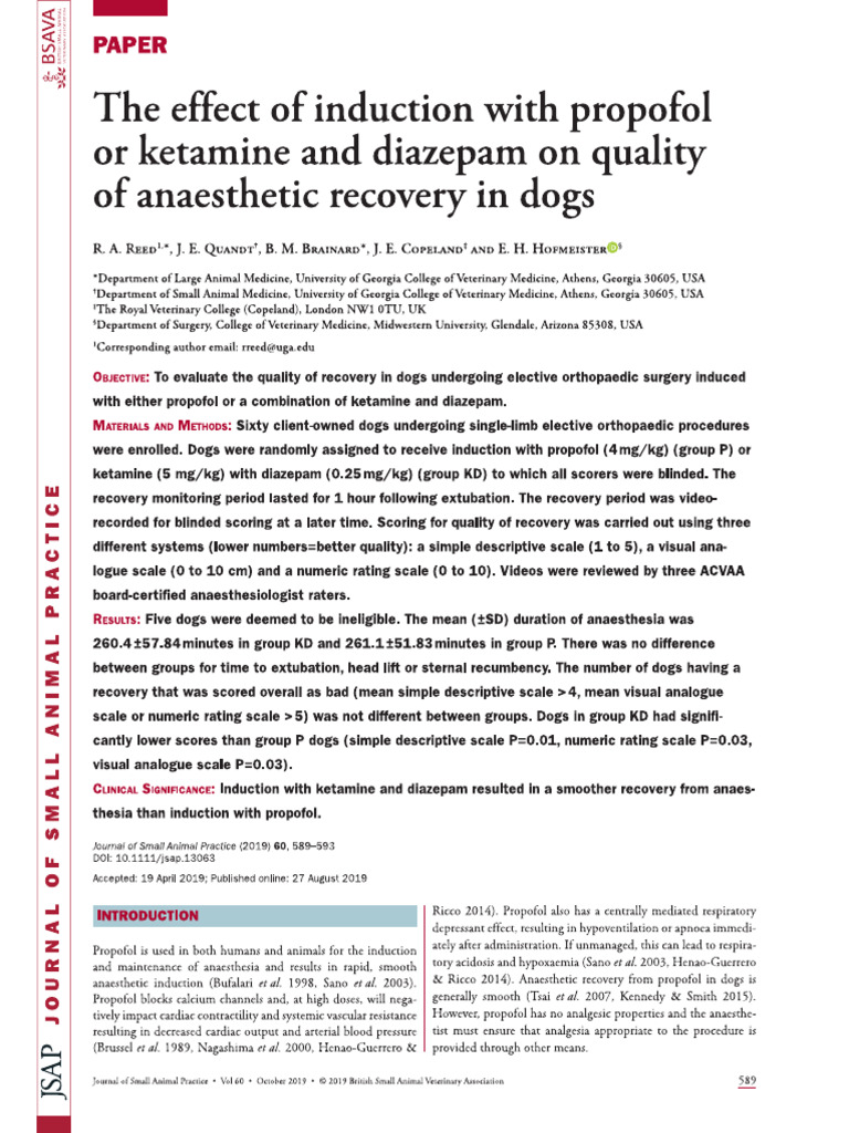 Effect of Induction W Propofol Vs Ketamine-Diazepam | PDF