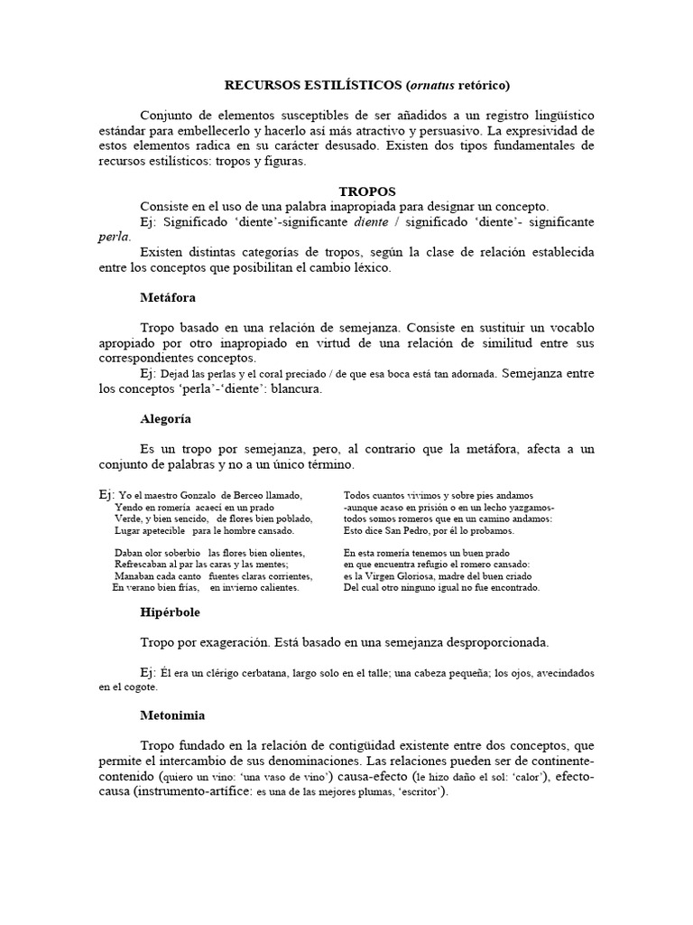 Recursos Estilísticos y Tropos Definidos | PDF | Palabra | Metáfora