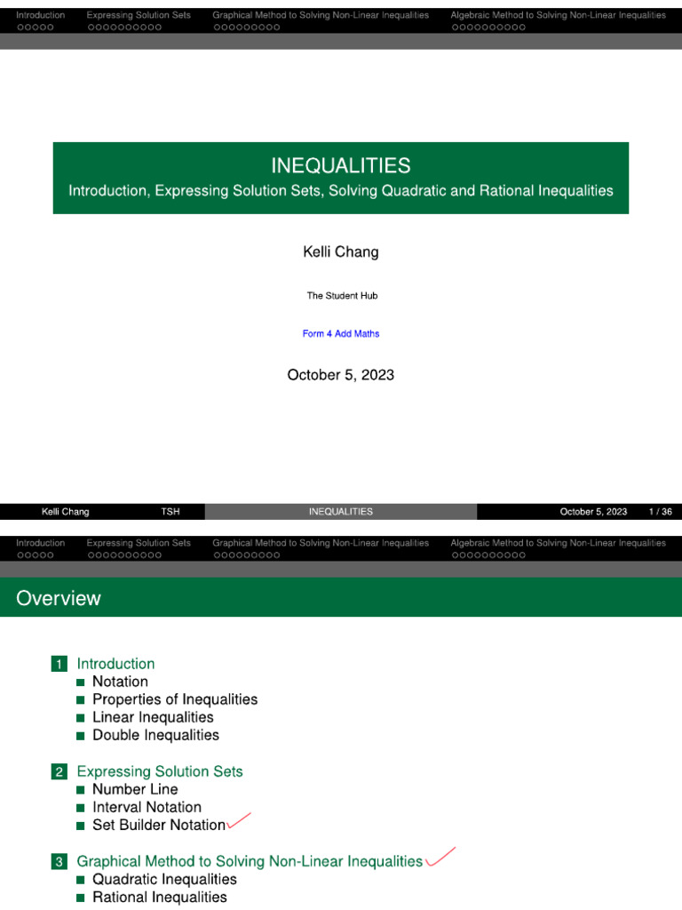 13 Inequalities II (Set Builder Notation, Solving Non-Linear Inequalities Graphically) | PDF