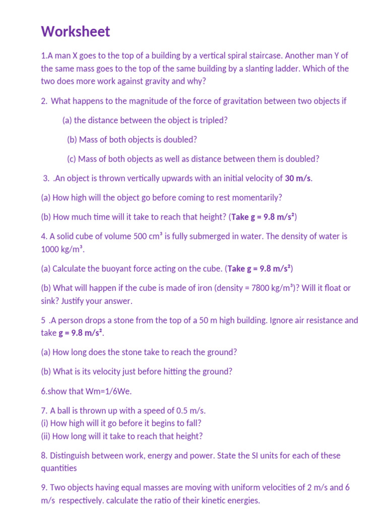 Physics worksheet | PDF | Acceleration | Force