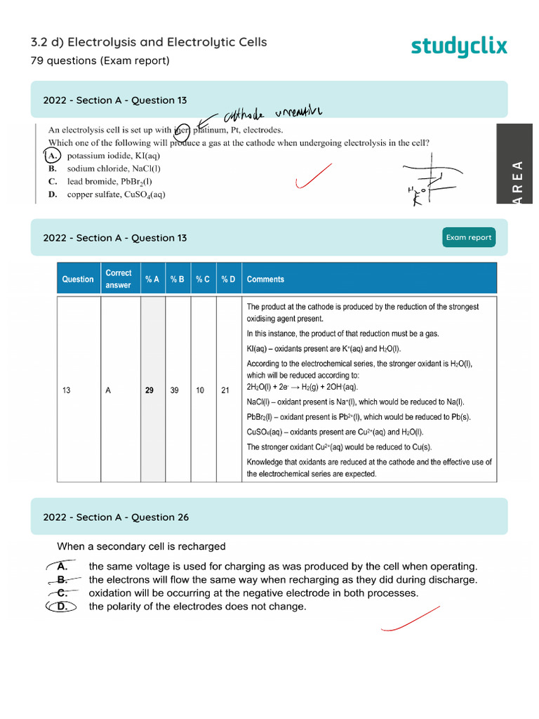 3.2 D) Electrolysis and Electrolytic Cells Questions With | PDF ...