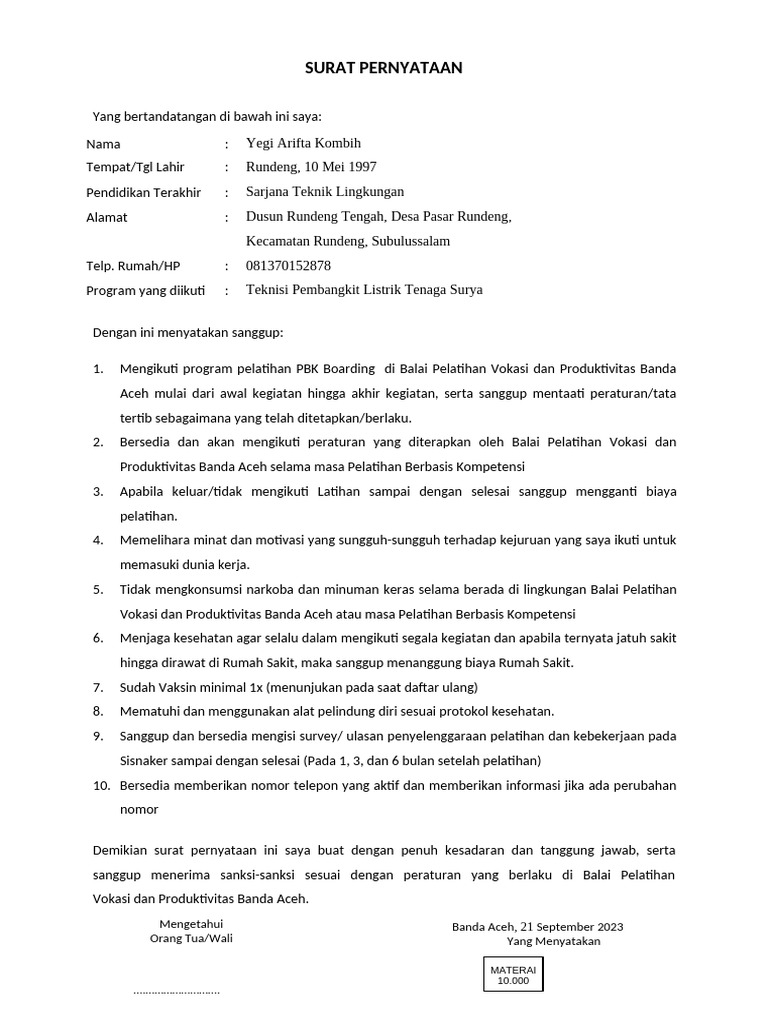 Surat Pernyataan New Normal | PDF