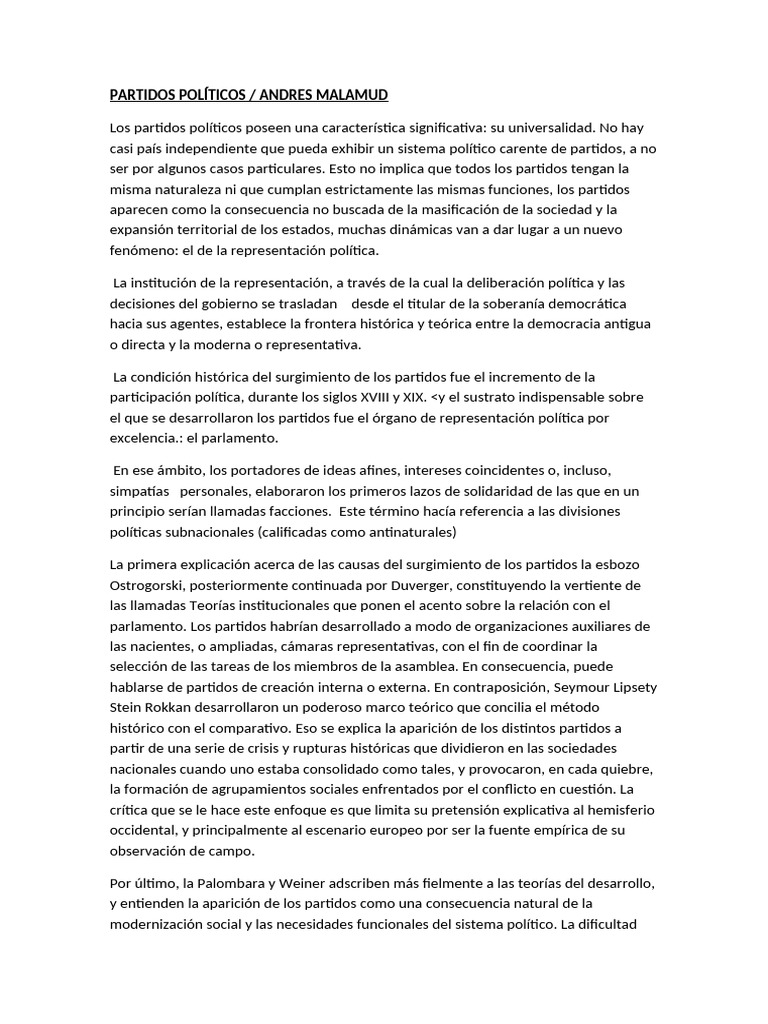 Origen y Tipología de Partidos Políticos | PDF