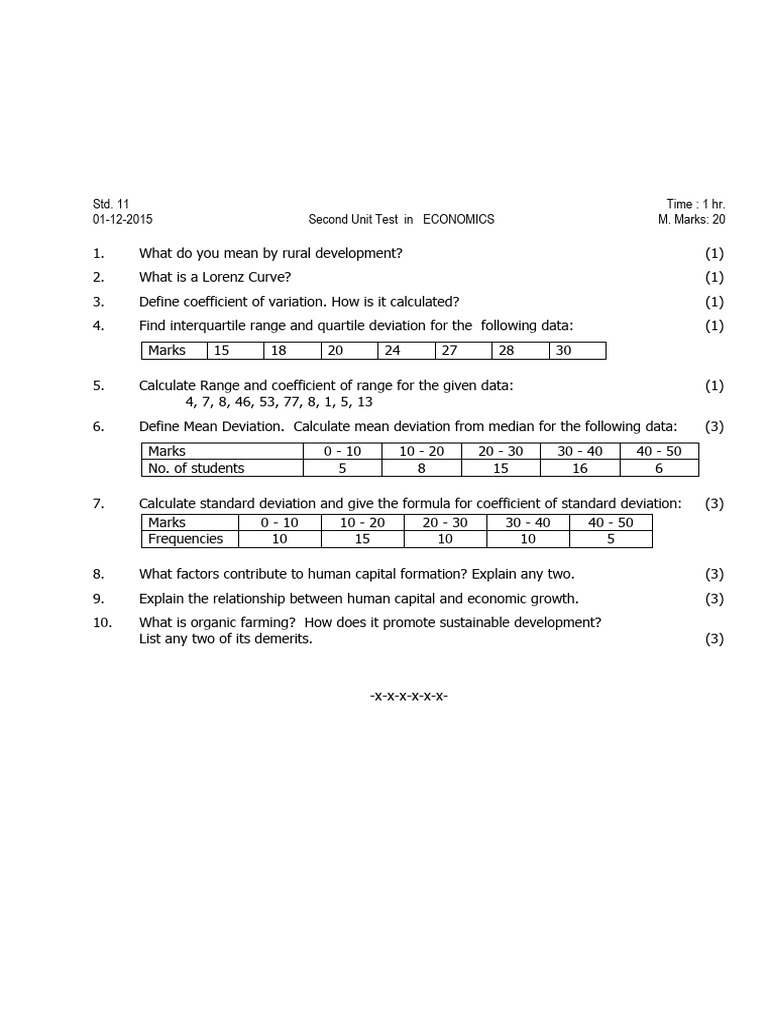Cbse Class 11 Ut2 Economics 2016 | PDF