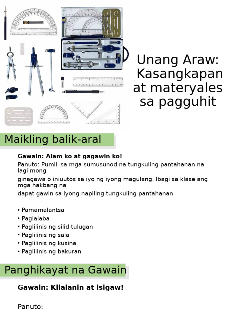 Unang Araw: Kasangkapan at Materyales Sa Pagguhit | PDF