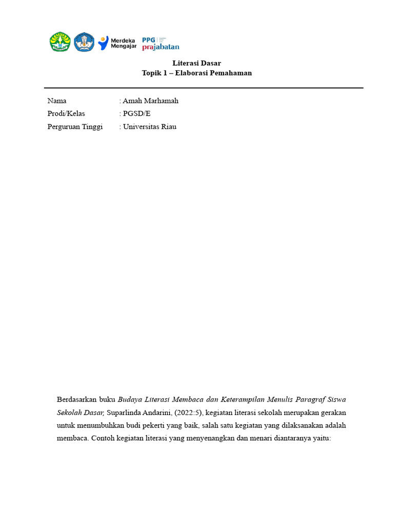 Elaborasi Pemahaman - Topik 1 | PDF