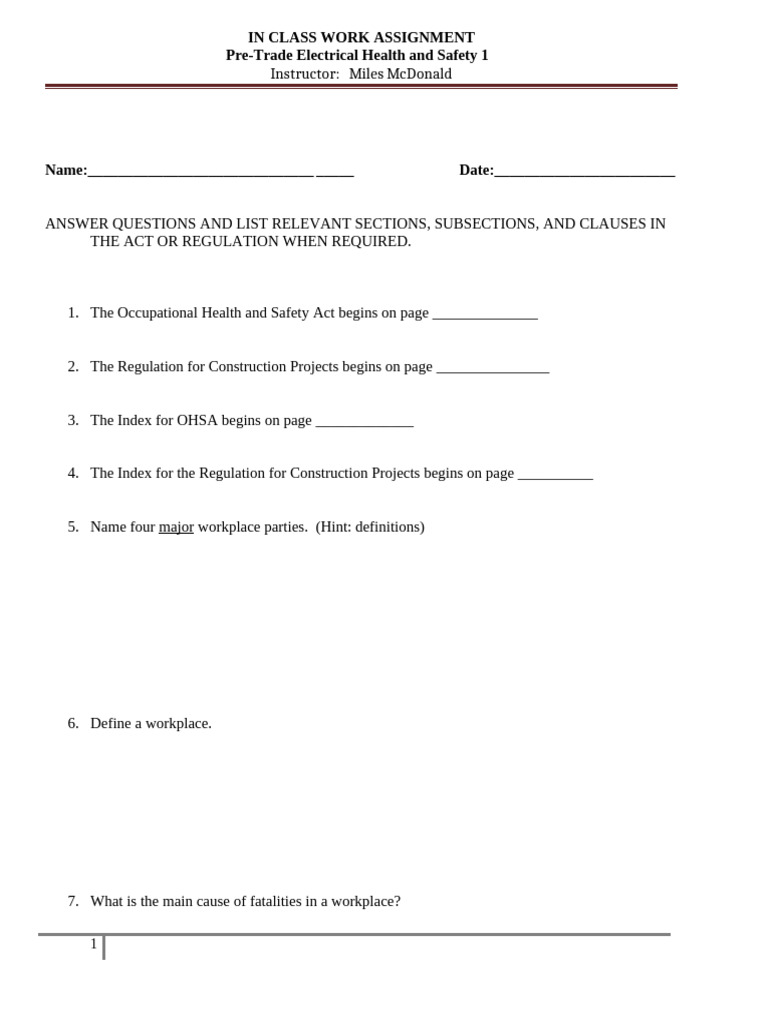 Level 1 in Class Assignment Module 2 | PDF | Occupational Safety And Health | Personal ...
