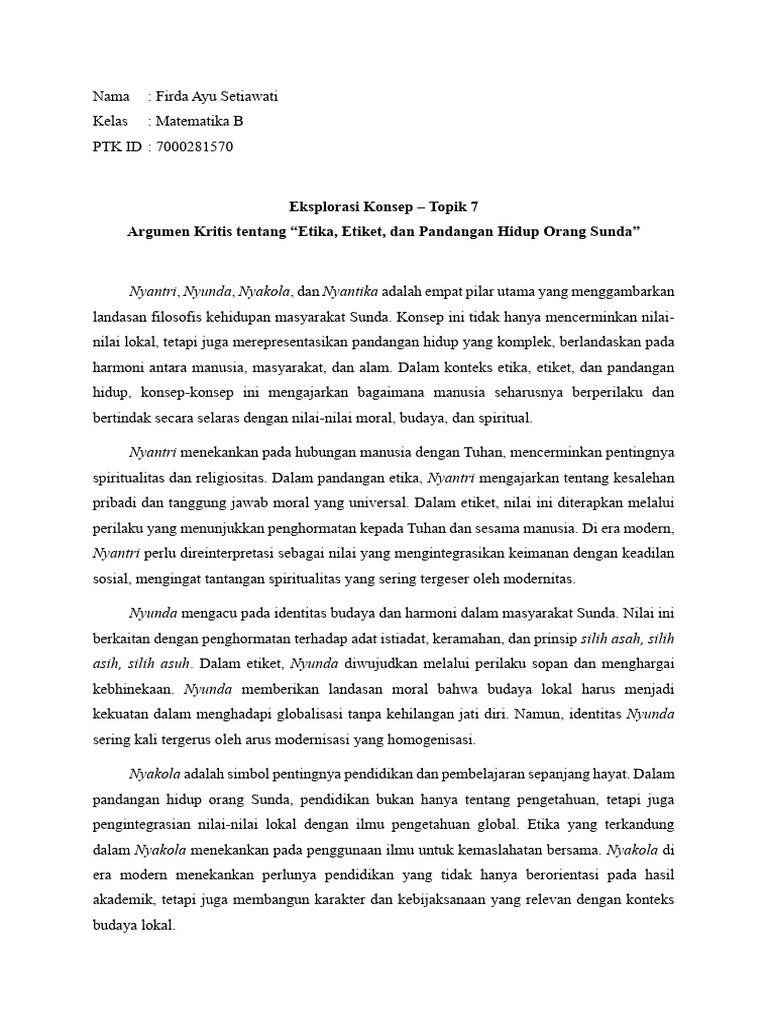 Firda Ayu Setiawati - Wawasan Kepasundanan - Topik 7 - Eksplorasi Konsep-1 | PDF