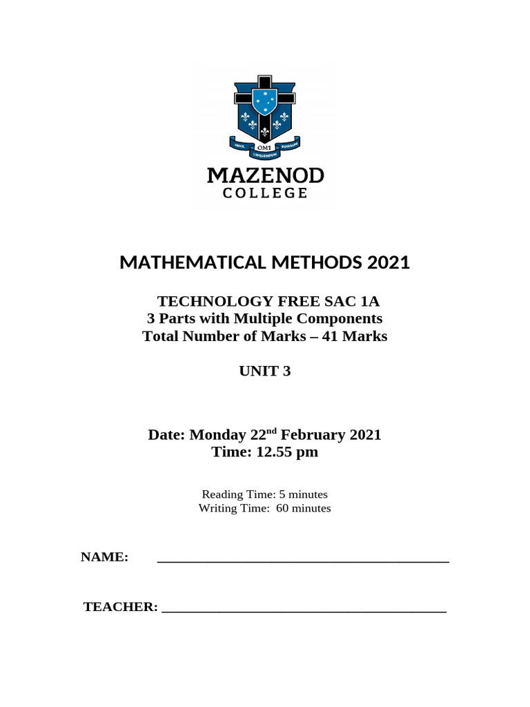 2021 - Mazenod - Sac 1A - Solutions | PDF | Equations | Mathematics