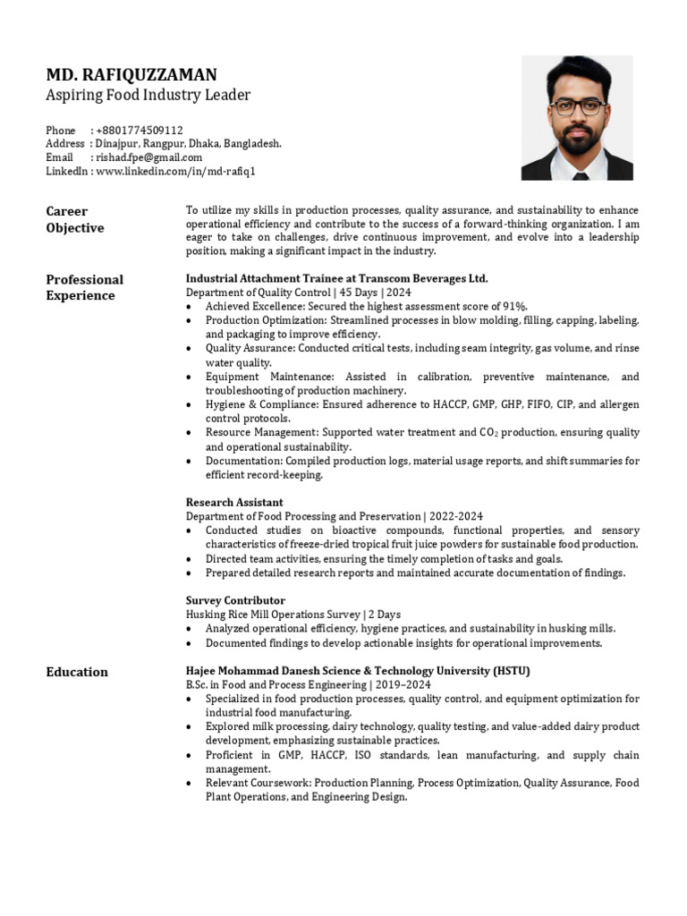Resume of Rafiquzzaman | PDF