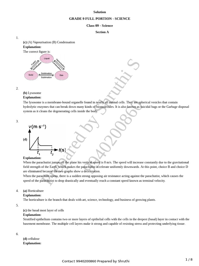 Grade 9 Science Full Portion Solutions | PDF | Cell (Biology) | Muscle