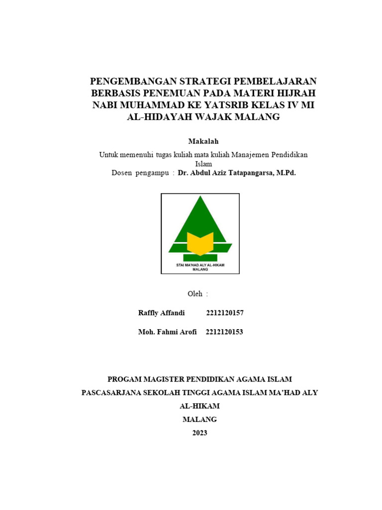 Makalah Pengembangan Strategi Pembelajaran PAI Berbasis Discovery Learning-1 | PDF