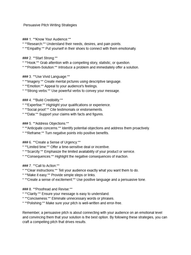 Persuasive Pitch Writing Strategies - Docx-2 | PDF