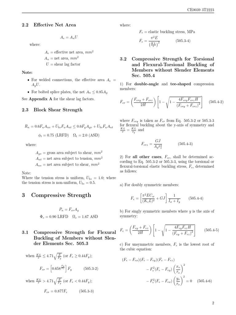 Structural Engineering Formulas | PDF | Stress (Mechanics) | Buckling