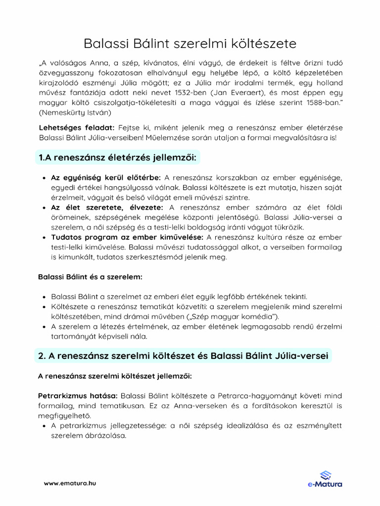 Balassi Balint Szerelmi Kolteszete | PDF