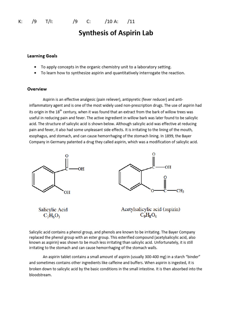Synthesis of Aspirin Lab Overview (24-25) | PDF | Aspirin | Acid