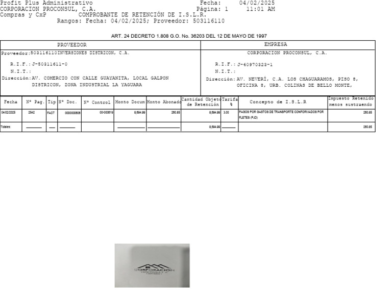 Districon Ret Islr Factura 0000000606 | PDF