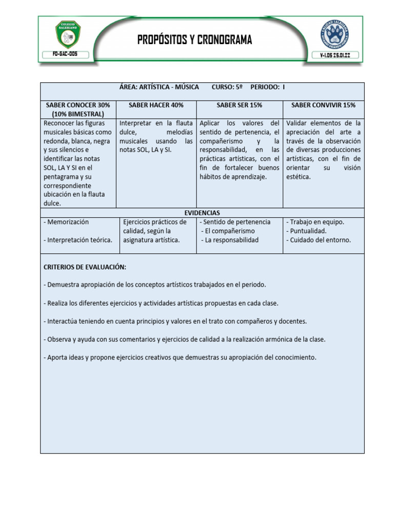 Programa de Música 5º Grado | PDF | Musicología | Aprendizaje