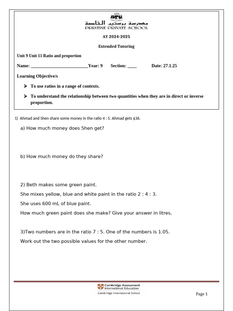 Ratio and Proportion Problem Set | PDF