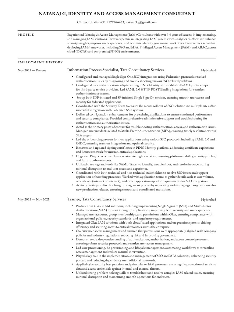 Nataraj G - Identity and Access Management Consultant | PDF | Computer Security | Security