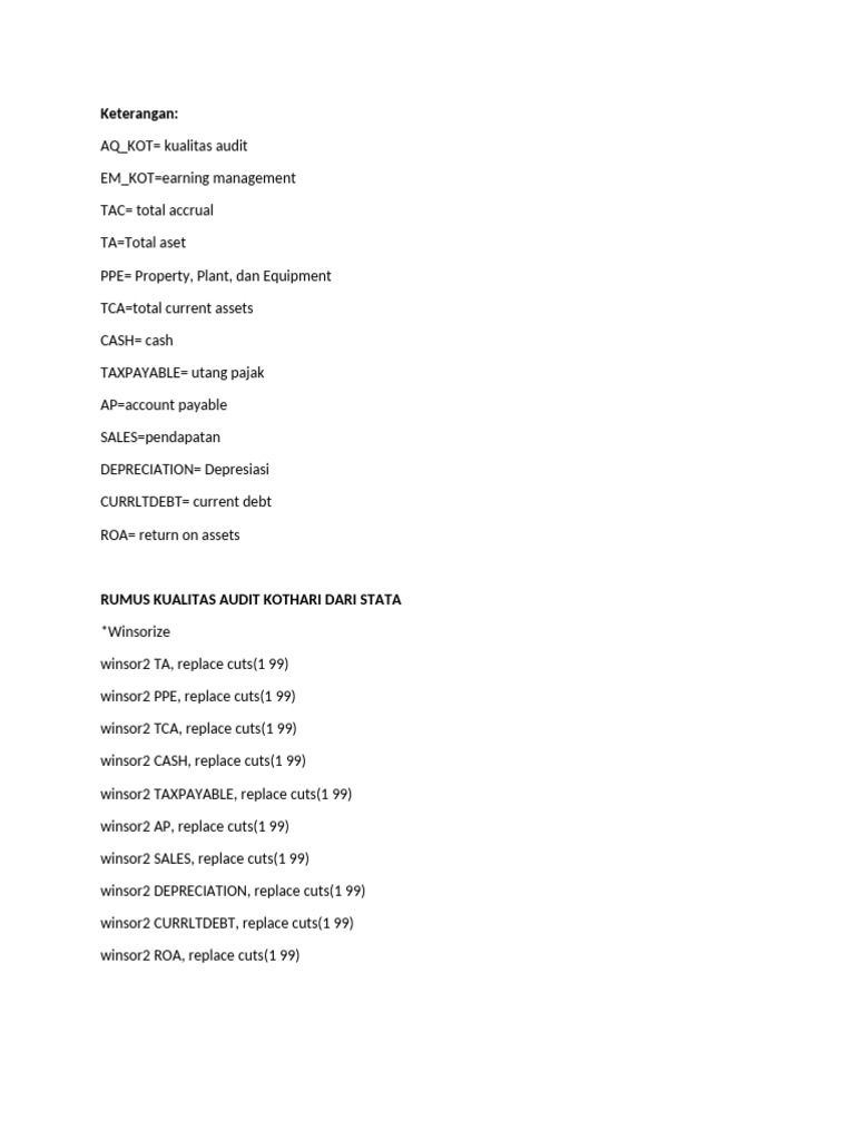 Rumus Kualitas Audit Kothari | PDF
