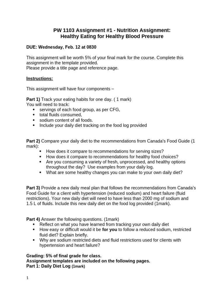 Nutrition Assignment: Healthy Eating Guide | PDF | Healthy Diet | Diet ...