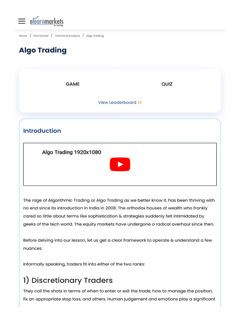 Algo Trading - Learn The Basic Concept & Strategies | PDF | Algorithmic Trading | Value At Risk