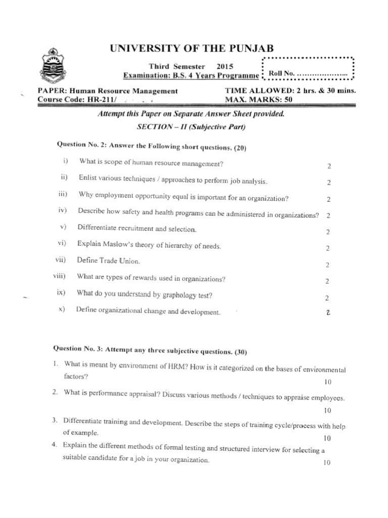 Human Resource Management Past Papers.-2 | PDF
