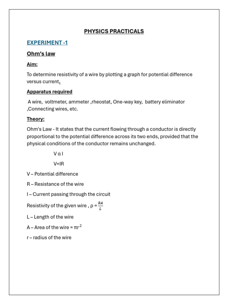 PHYSICS PRACTICAL STUDY MATERIAL | PDF | Series And Parallel Circuits | Electricity