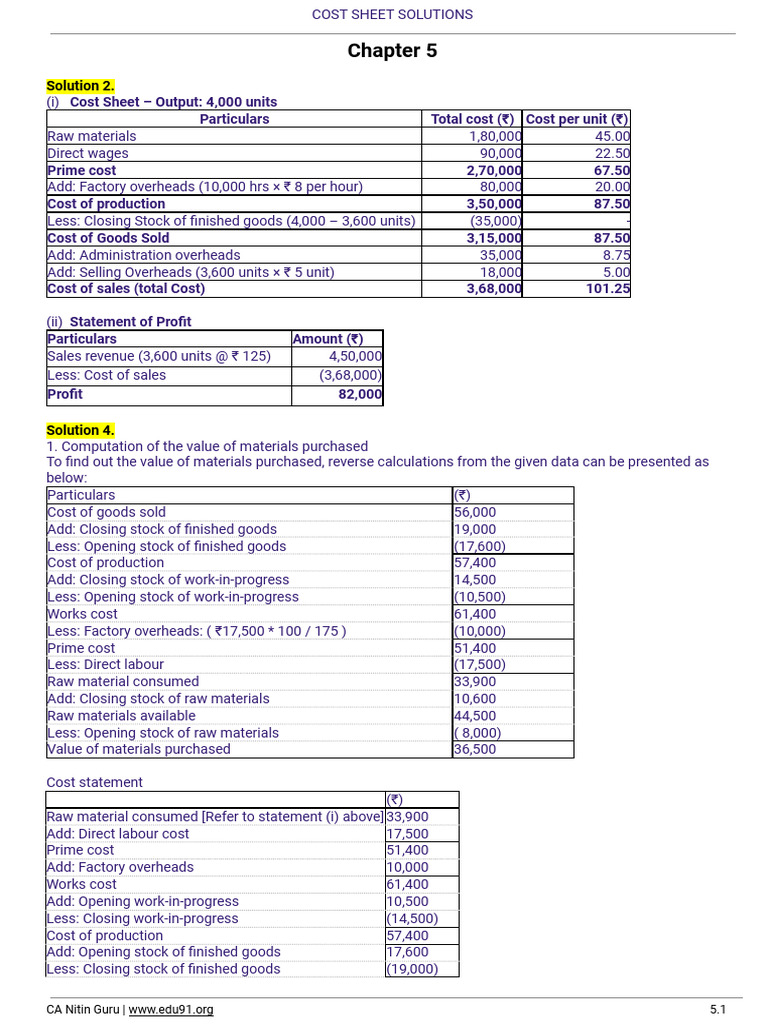 Cost Sheet Analysis and Solutions | PDF | Cost Of Goods Sold | Cost