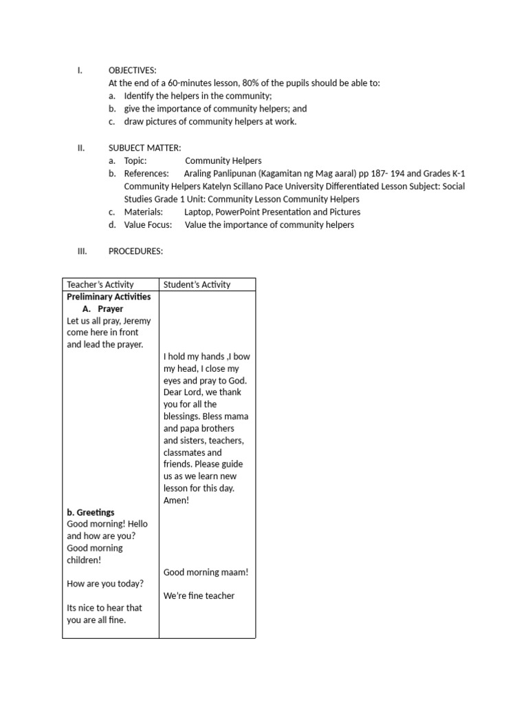Community Helpers Lesson Plan | PDF