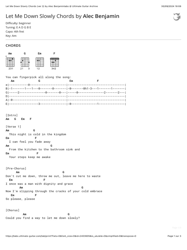 Let Me Down Slowly Chords - Alec Benjamin | PDF | Song Structure | Guitars