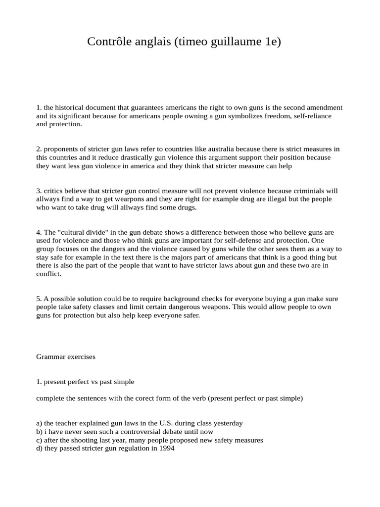 Controle Anglais Timeo | PDF
