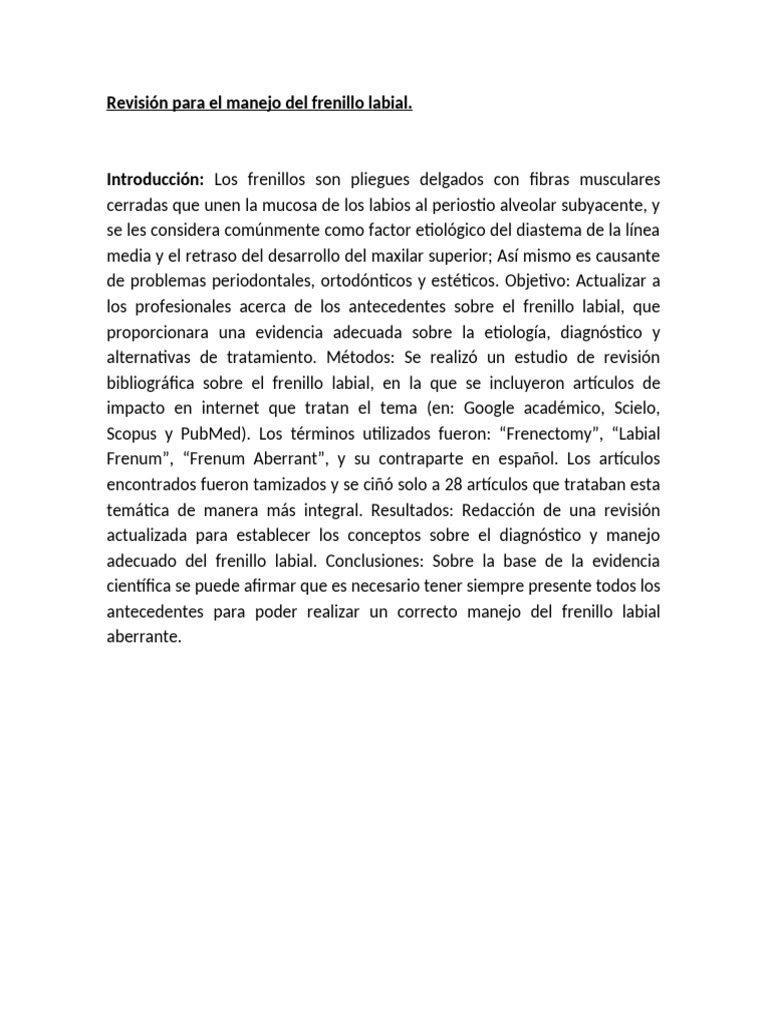 Revisión para El Manejo Del Frenillo Labial | PDF