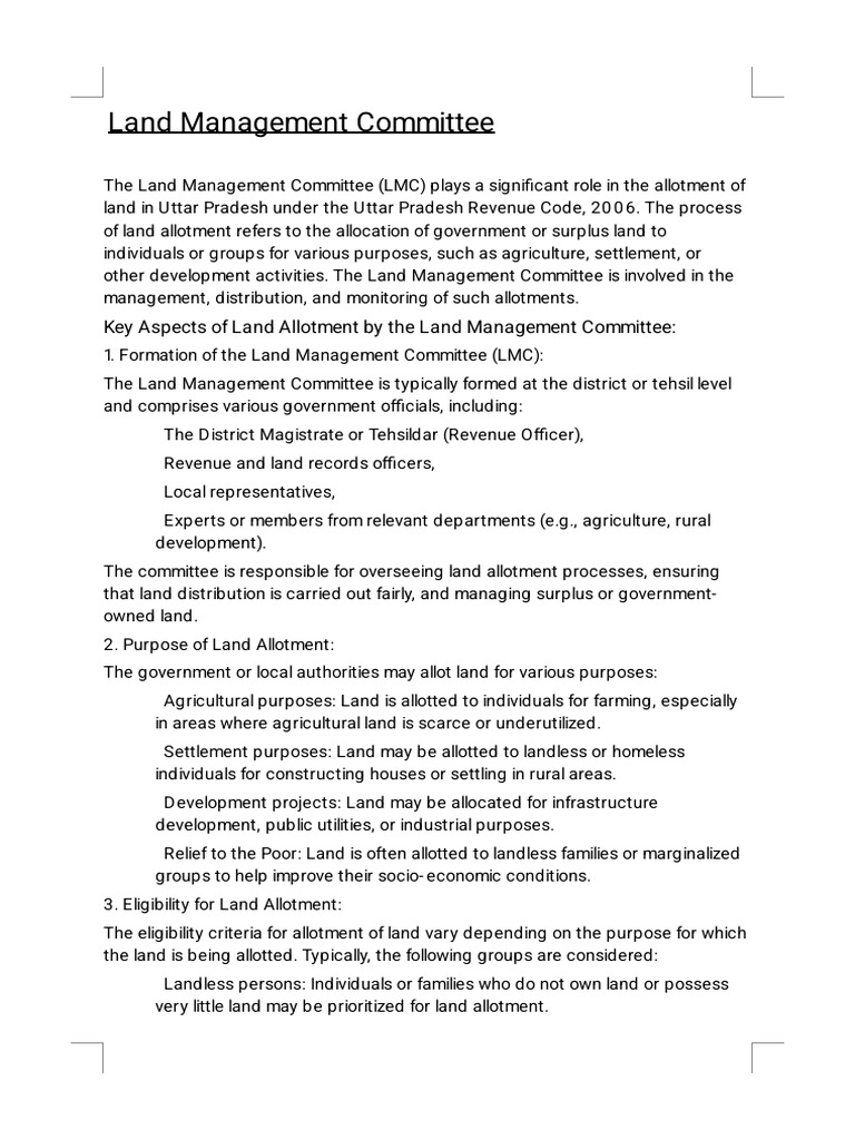 Land Management Committee | PDF | Lease | Contractual Term