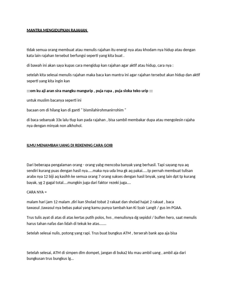 MANTRA MENGIDUP KAN RAJAHAN | PDF