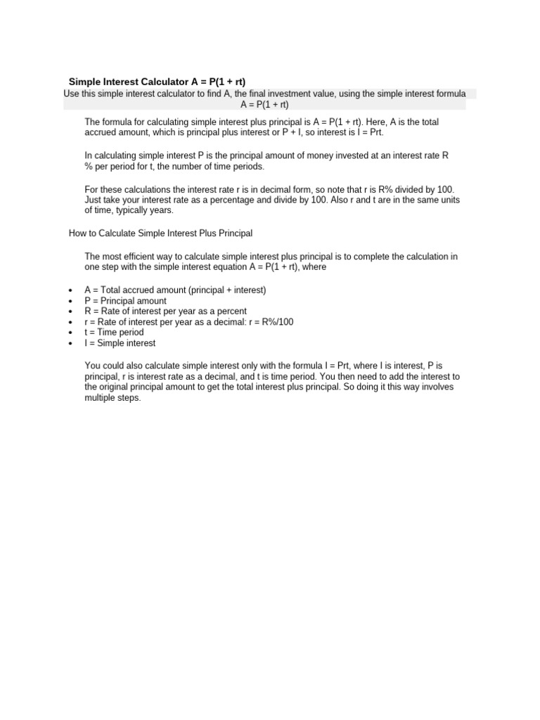 Simple Interest Calculator | PDF