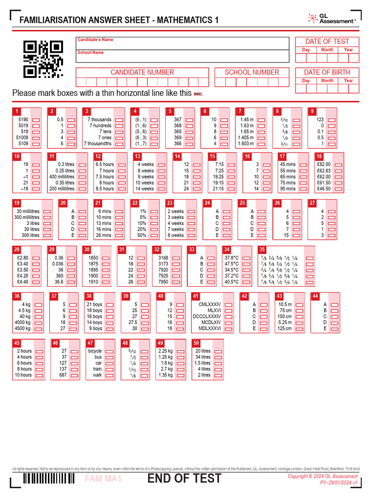 Maths 1 Answer Sheet | PDF | Litre | Symbols