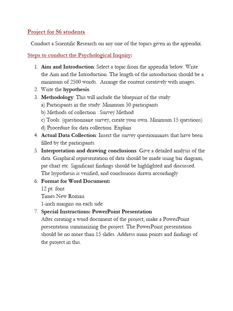 S6 Psychology Research Project Guide | PDF | Psychology | Mental Disorder