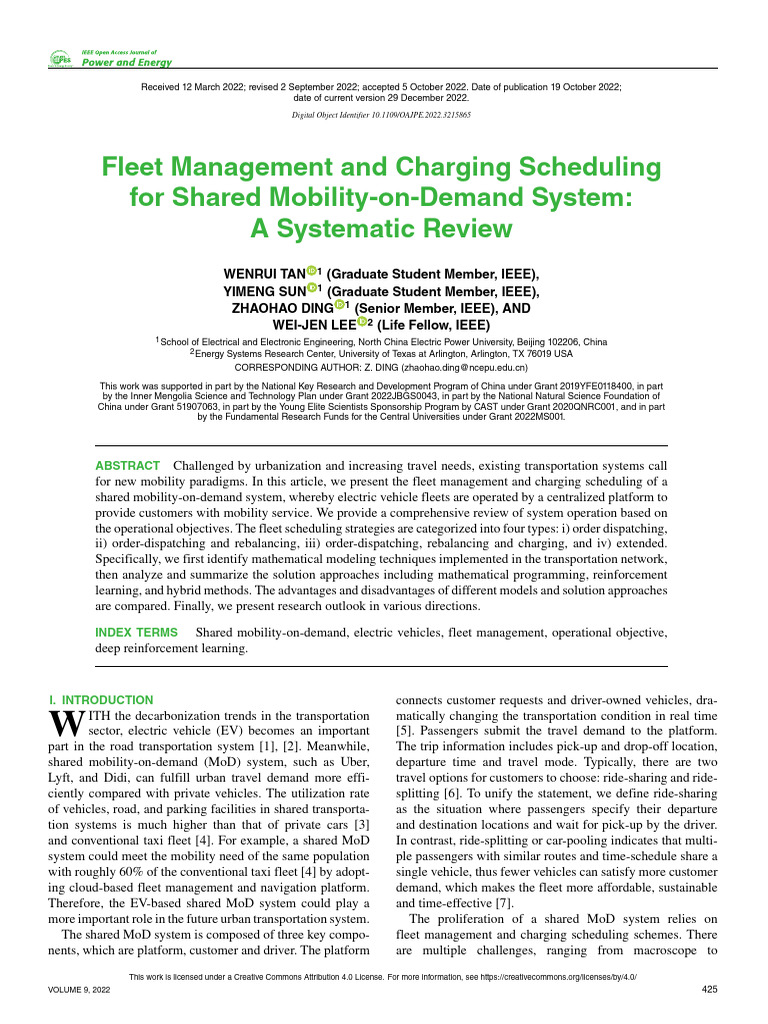 Fleet Management and Charging Scheduling For Shared Mobility-on-Demand System A Systematic ...