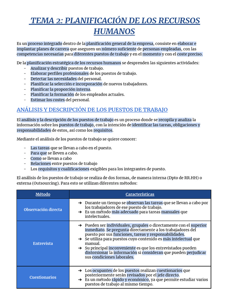 TEMA 2_ PLANIFICACIÓN DE LOS RECURSOS HUMANOS | PDF | Gestión de recursos humanos | Planificación