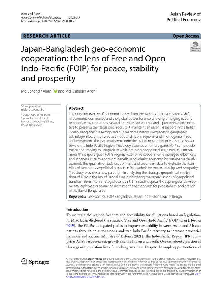 Japan-Bangladesh Geo-Economic Cooperation The Lens of Free and Open Indo-Pacific (FOIP) For ...