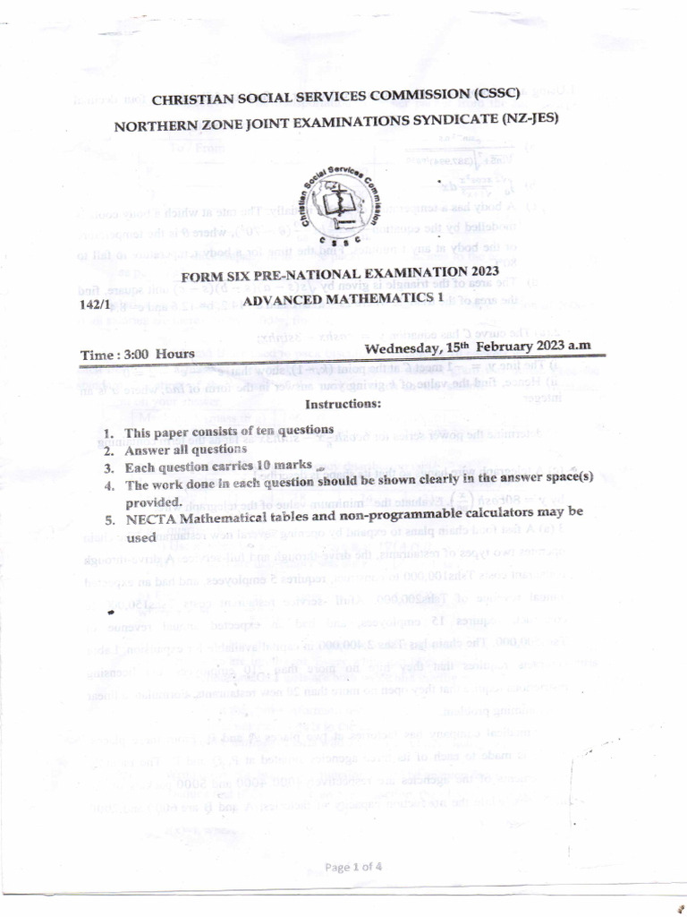 Adv Maths 1 - CSSC Fvi 20230002 | PDF