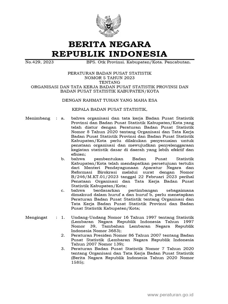 Perka Bps No 5 Tahun 2023 | PDF