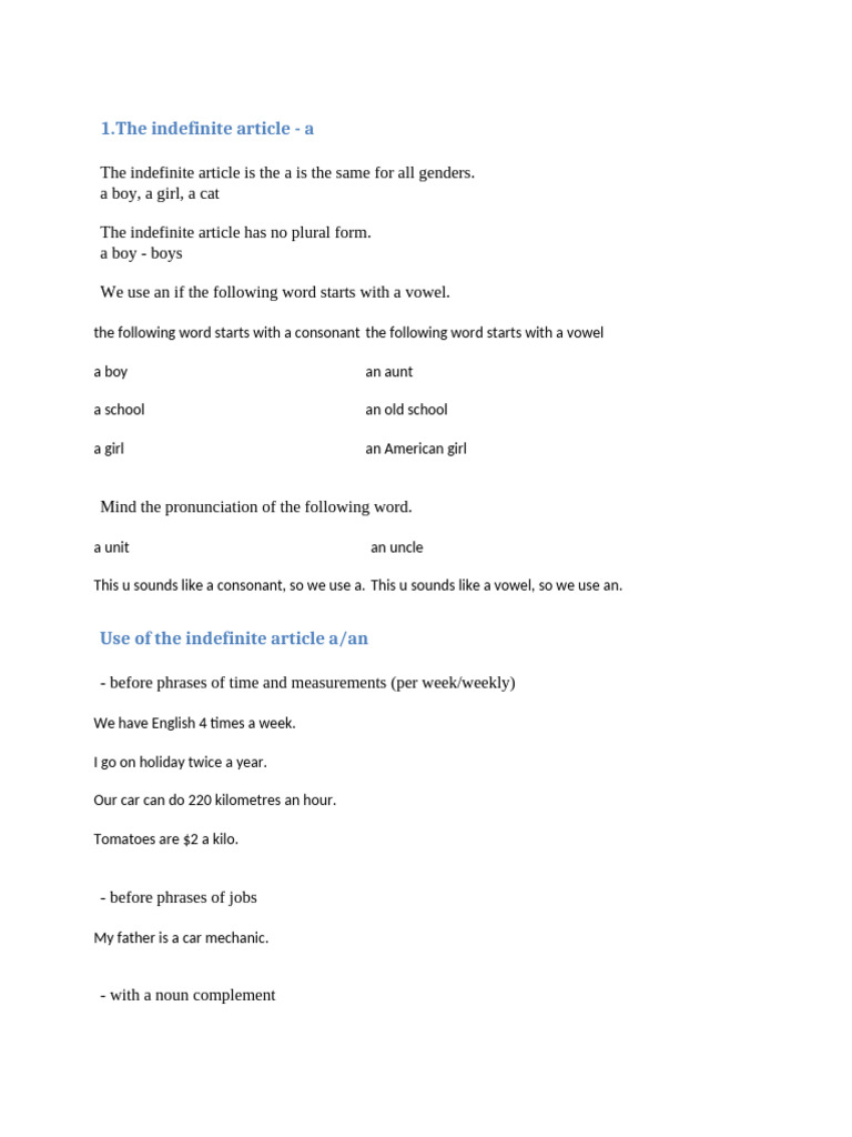 Indefinite Article Pdf