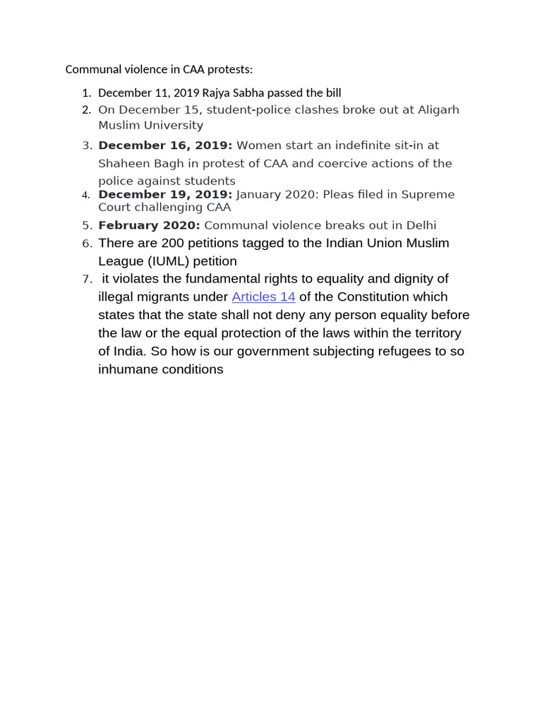Communal Violence in CAA Protests: 1. December 11, 2019 Rajya Sabha ...